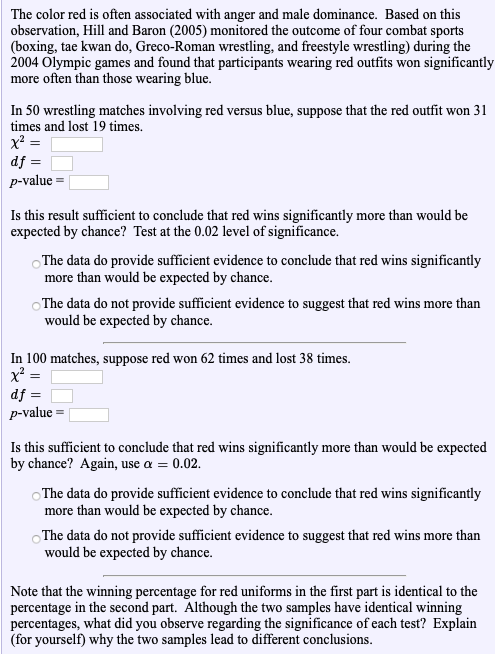Solved The color red is often associated with anger and male | Chegg.com