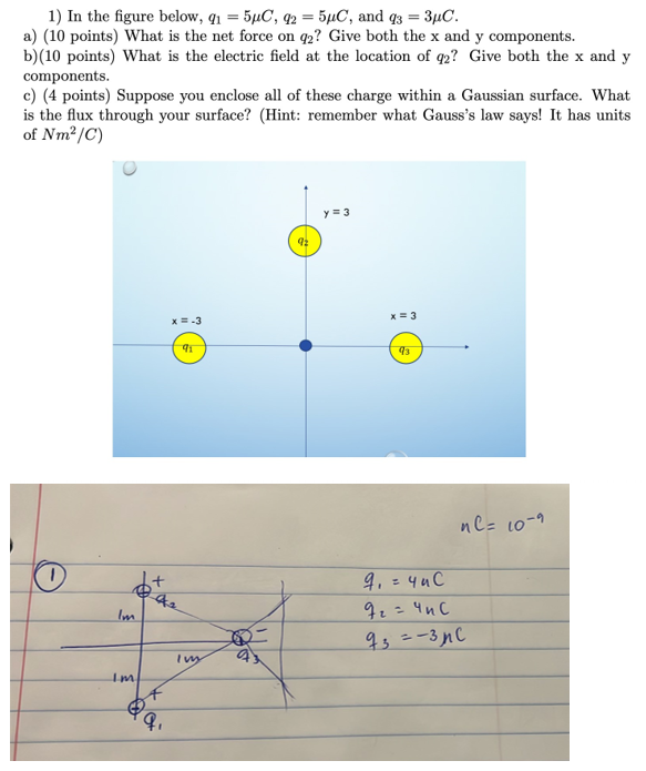Solved 1 In The Figure Below Q1 5μc Q2 5μc And Q3 3μc A