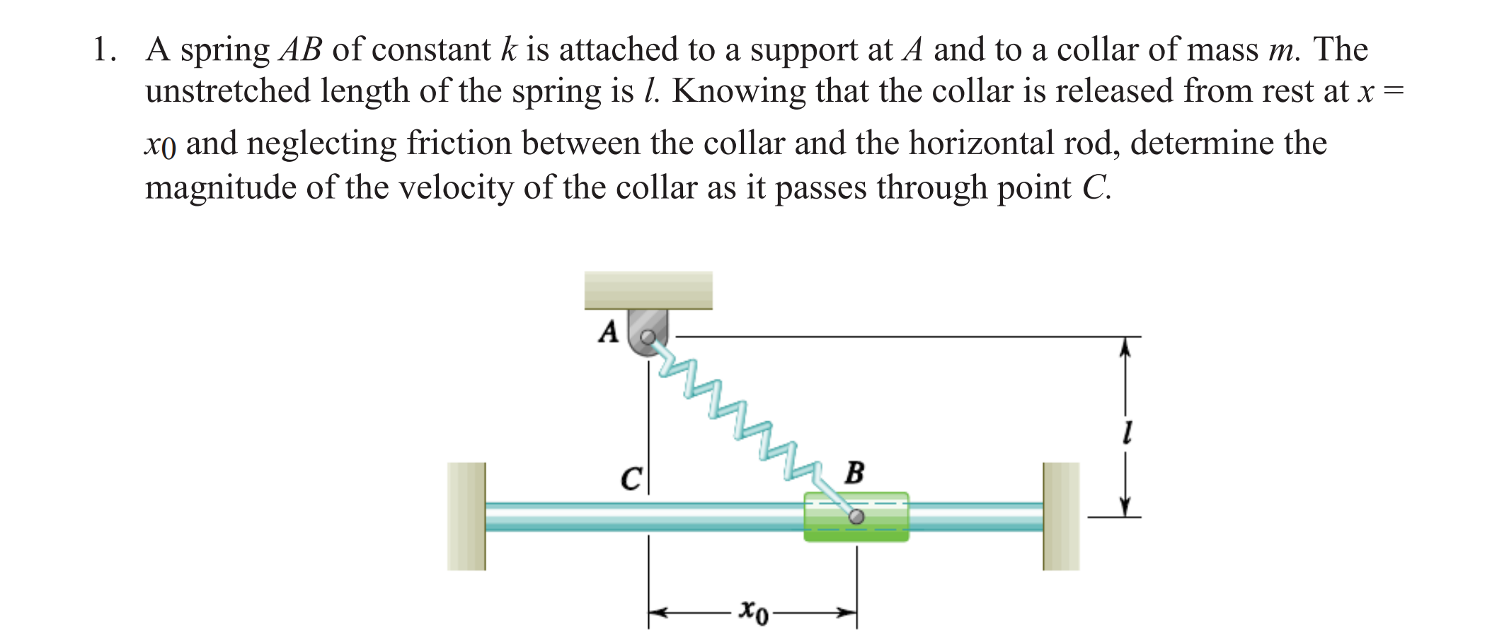 Solved 1. A spring AB of constant k is attached to a support | Chegg.com