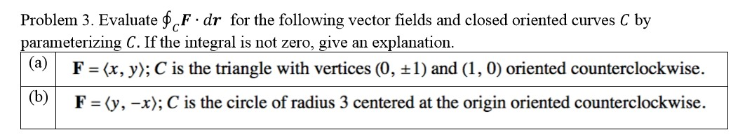 Solved Problem 3. Evaluate $ F. dr for the following vector | Chegg.com