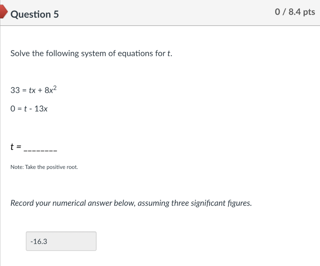 Solved Solve the following system of equations for t. | Chegg.com
