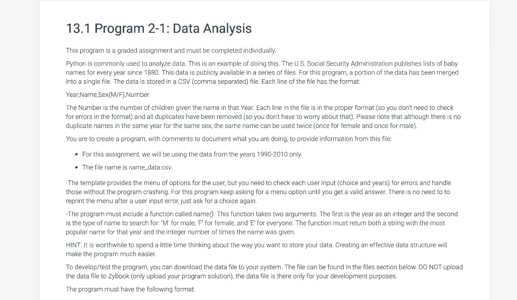13.1 Program 2-1: Data Analysis This program is a | Chegg.com