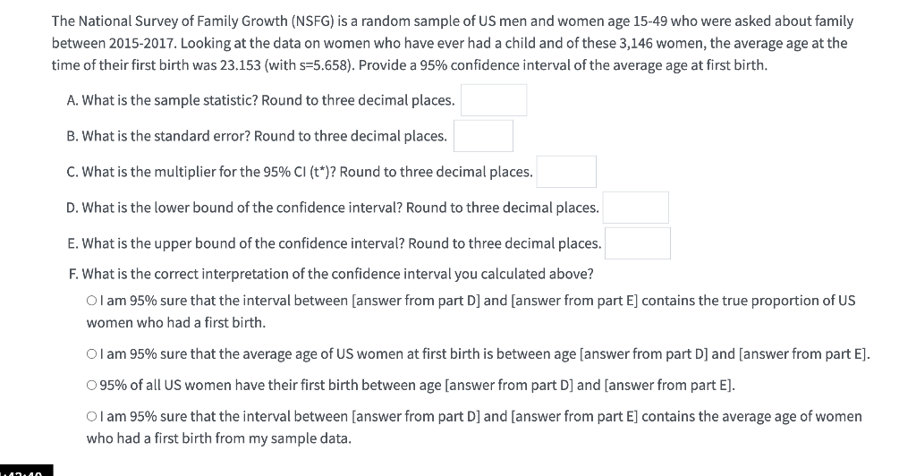Solved The National Survey of Family Growth (NSFG) is a | Chegg.com
