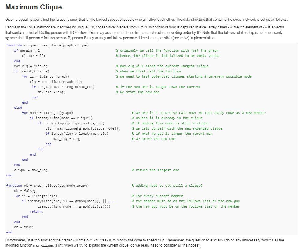 Solved function clique = max_clique(graph,clique) if | Chegg.com