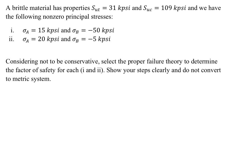 Solved = 109 kpsi and we have A brittle material has | Chegg.com