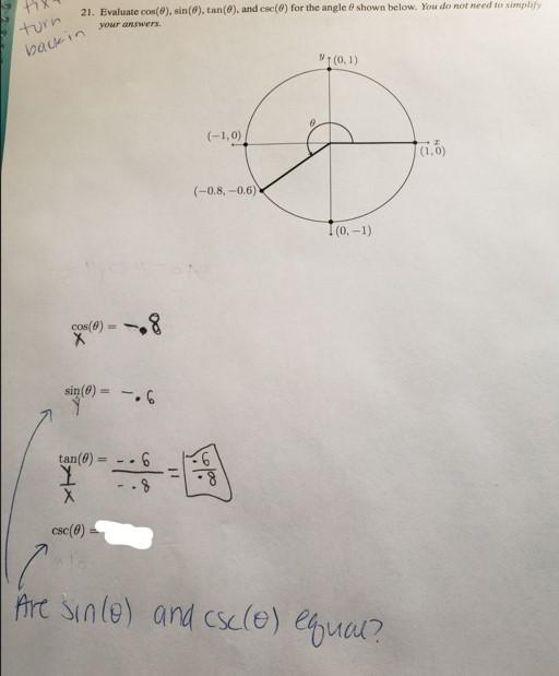 Solved Evalute cos, sin, tan and csc for the angle shown | Chegg.com