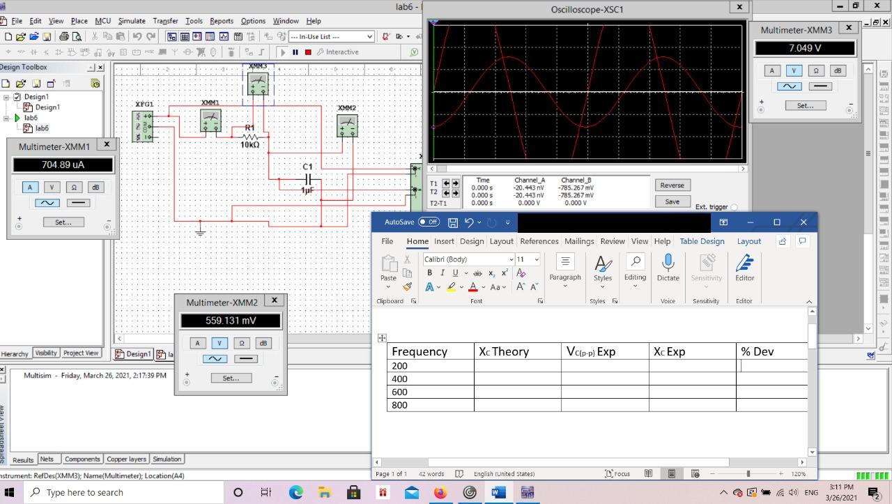 Solved Use the multisim Circuit to find Capacitive reactance | Chegg.com
