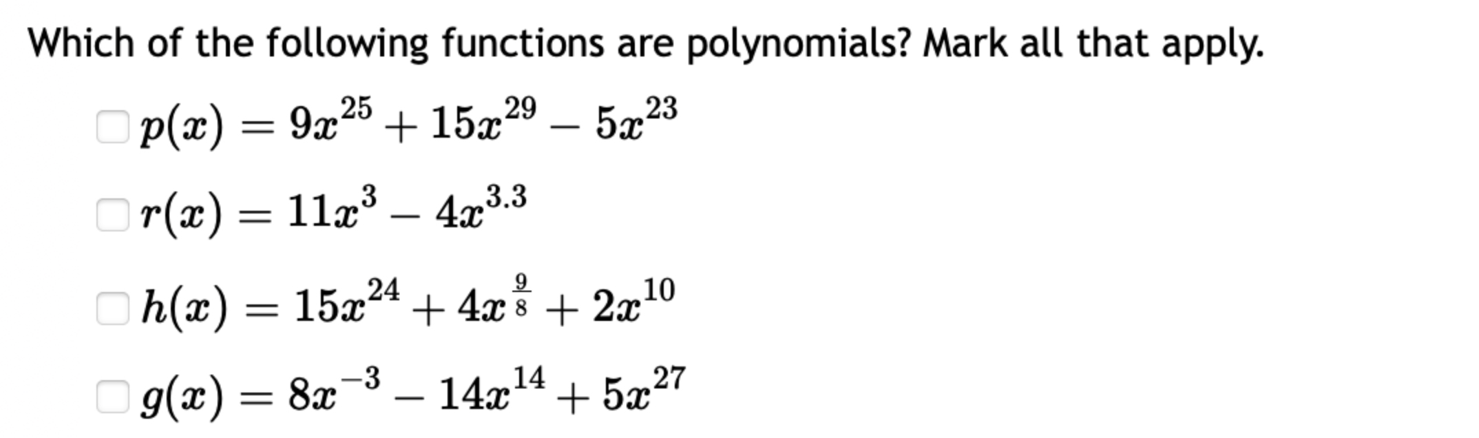 Solved Which of the following functions are polynomials? | Chegg.com