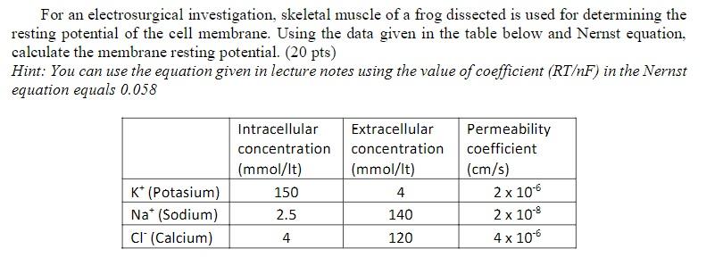 Solved For an electrosurgical investigation, skeletal muscle | Chegg.com