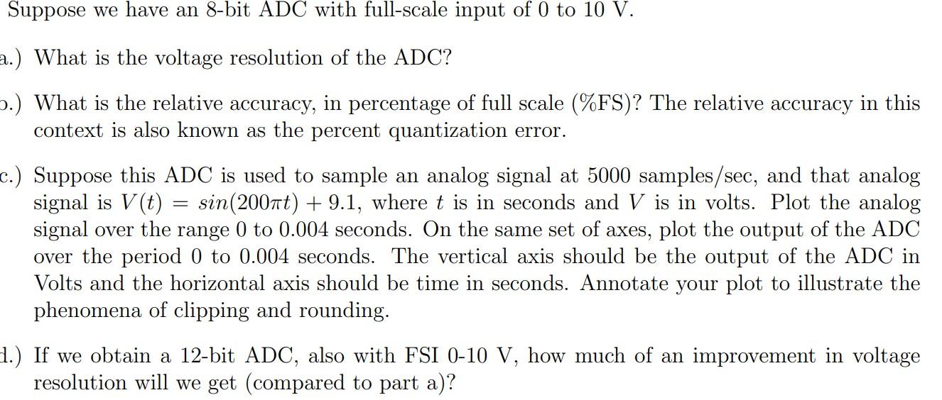 Solved Suppose we have an 8-bit ADC with full-scale input of | Chegg.com