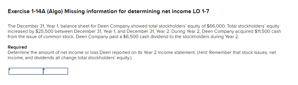 Solved Exercise 1-14A (Algo) Missing information for | Chegg.com