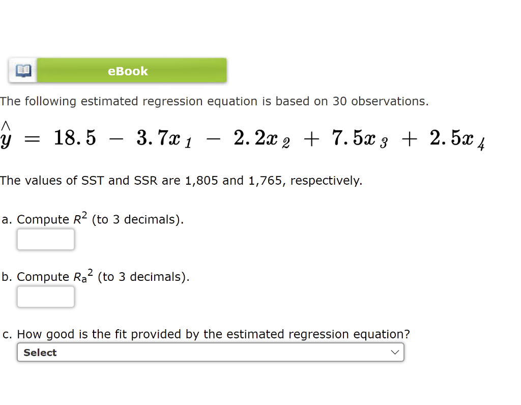 Solved eBook The following estimated regression equation is | Chegg.com