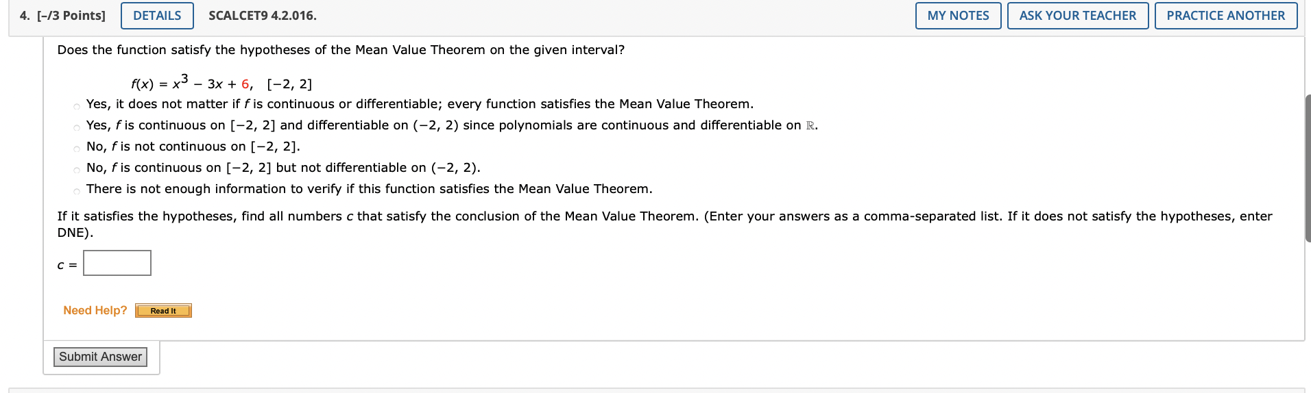 Solved 4. [-/3 Points] DETAILS SCALCET9 4.2.016. MY NOTES | Chegg.com