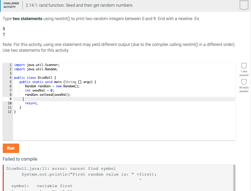 Solved 2.14.1: rand function: Seed and then get random | Chegg.com