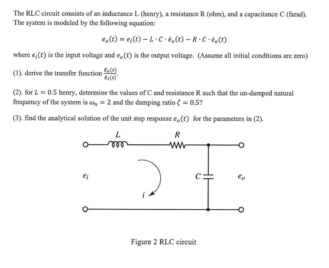 Solved The RLC circuit consists of an inductance L (henry), | Chegg.com