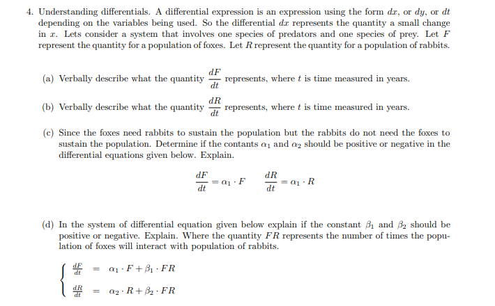 Solved 4. Understanding differentials. A differential | Chegg.com