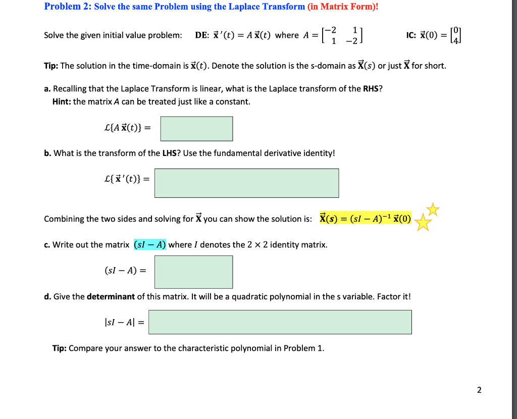 Problem 2: Solve the same Problem using the Laplace | Chegg.com