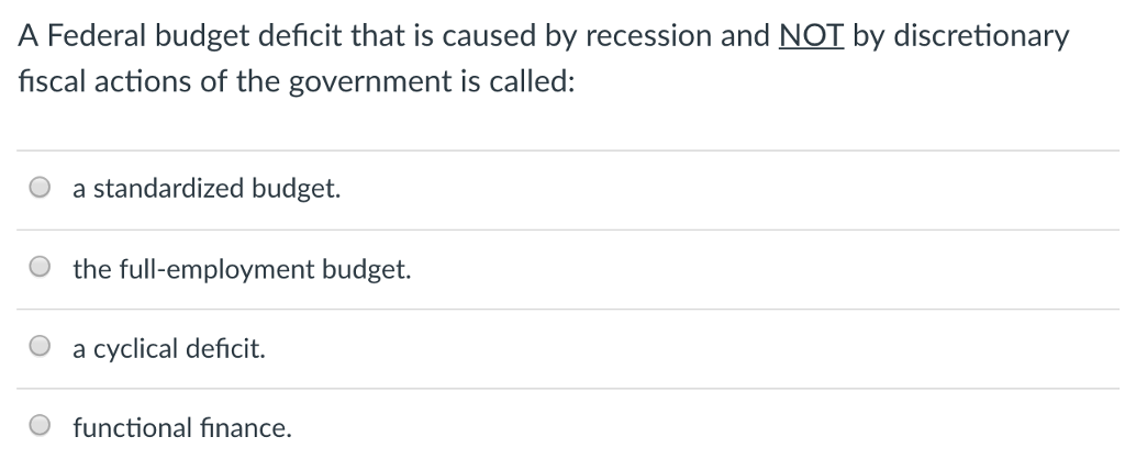 Solved A Federal budget deficit that is caused by recession | Chegg.com