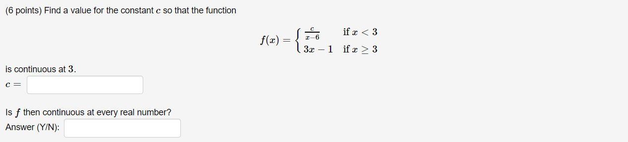 Solved (6 points) Find a value for the constant c so that | Chegg.com