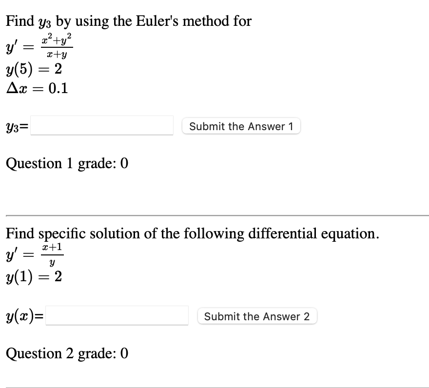 Solved = Find y3 by using the Euler's method for x2 +y? y' | Chegg.com