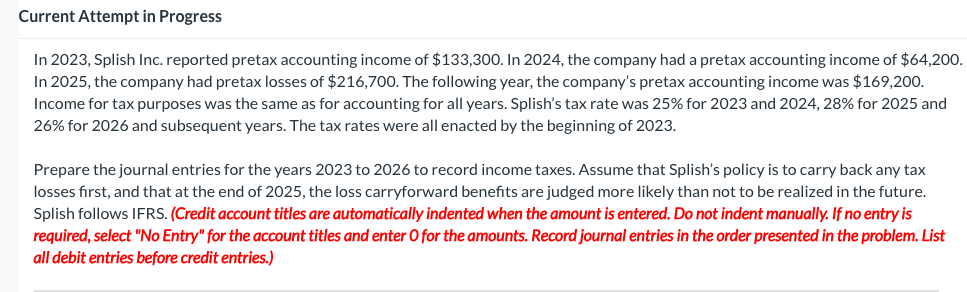 Solved Current Attempt in Progress In 2023, ﻿Splish Inc. | Chegg.com