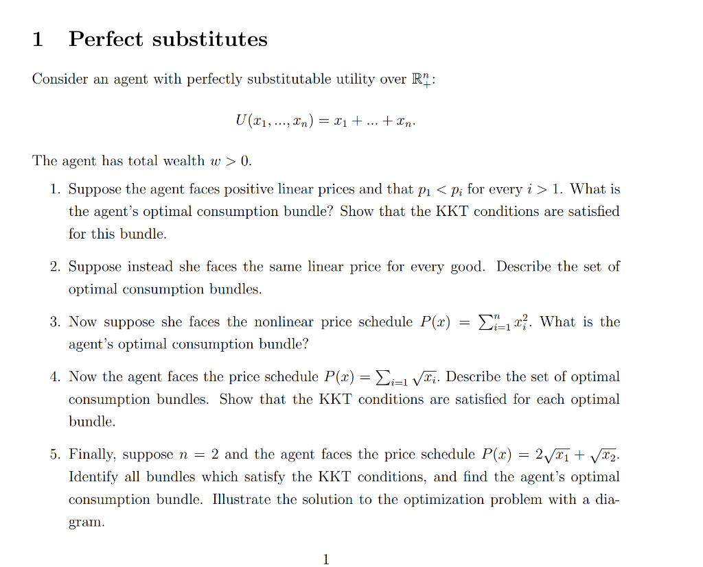 Solved 1 Perfect Substitutes Consider An Agent With