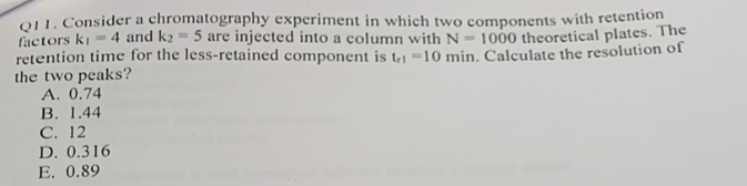 Solved QI 1. Consider a chromatography experiment in which | Chegg.com