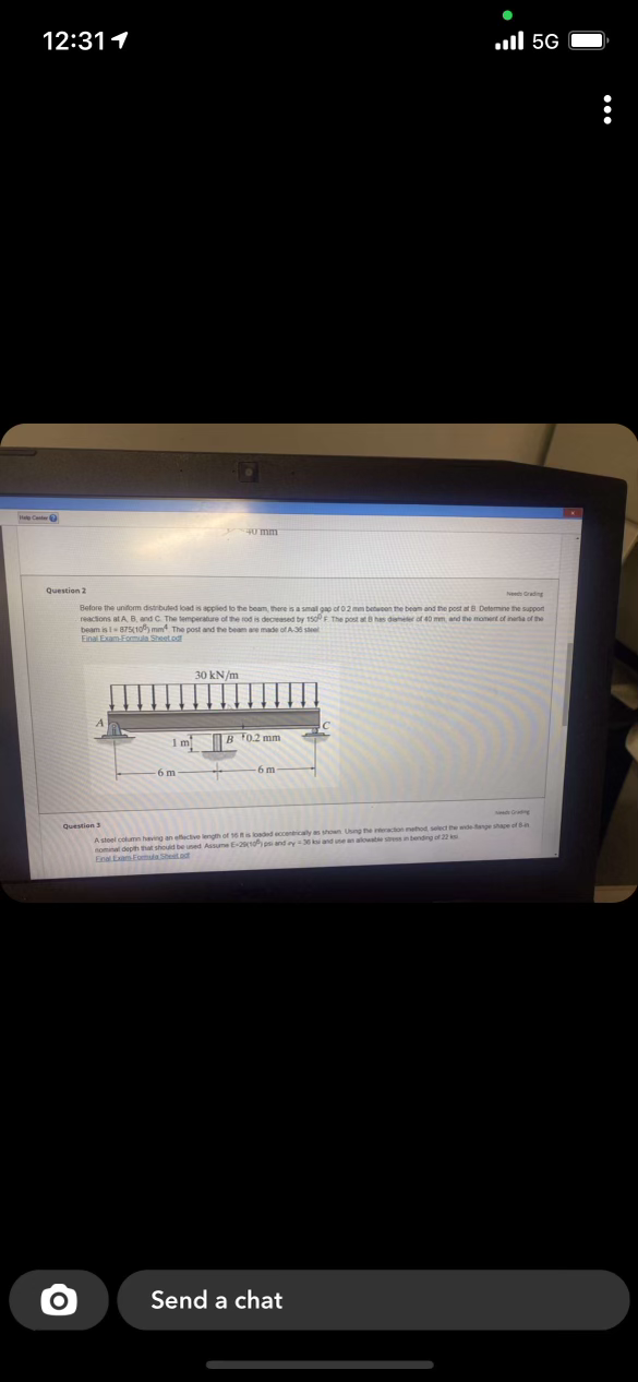 Solved Before the uniform distributed load is applied to the | Chegg.com
