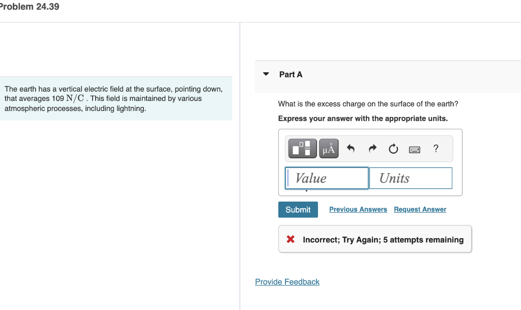 Solved The earth has a vertical electric field at the | Chegg.com