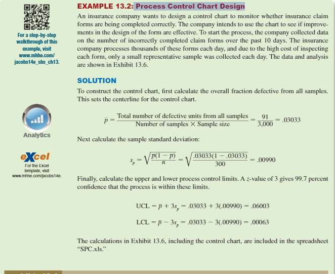Solved EXAMPLE 13.2: Process Control Chart Design An | Chegg.com
