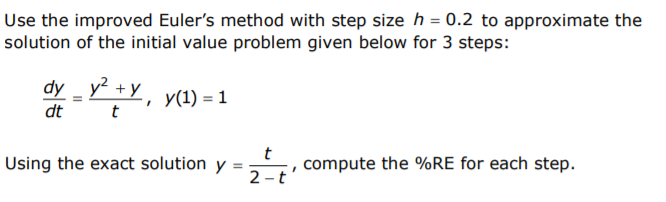 Solved Use the improved Euler's method with step size h = | Chegg.com