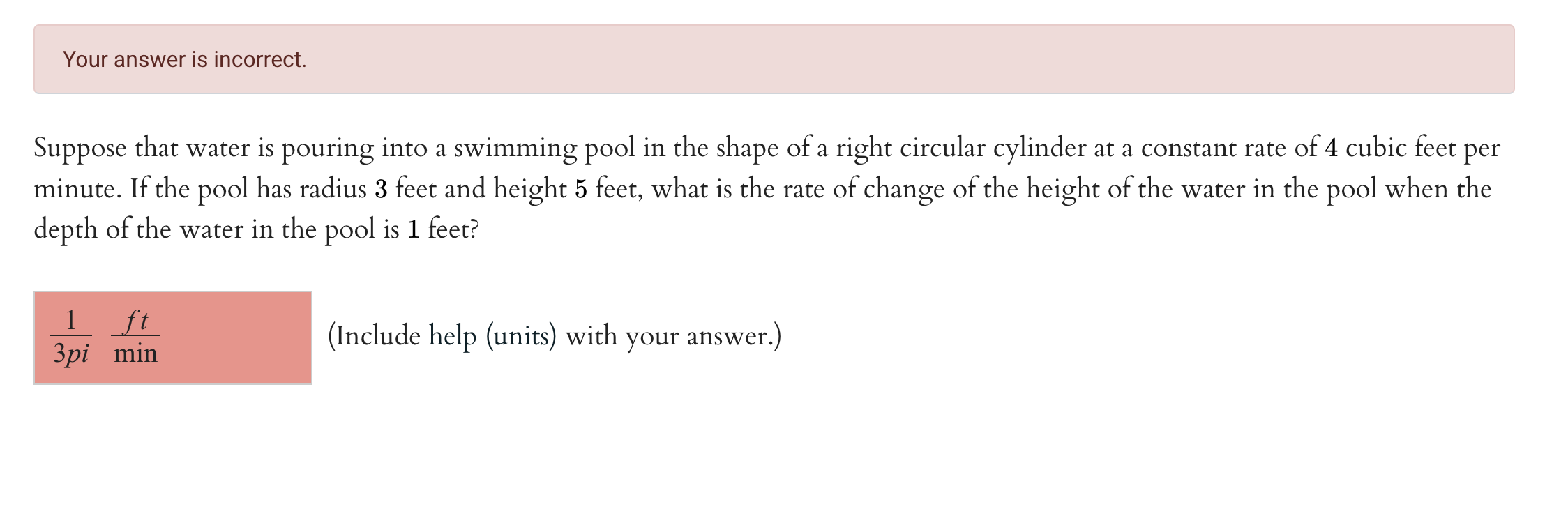 Solved Suppose that water is pouring into a swimming pool in | Chegg.com