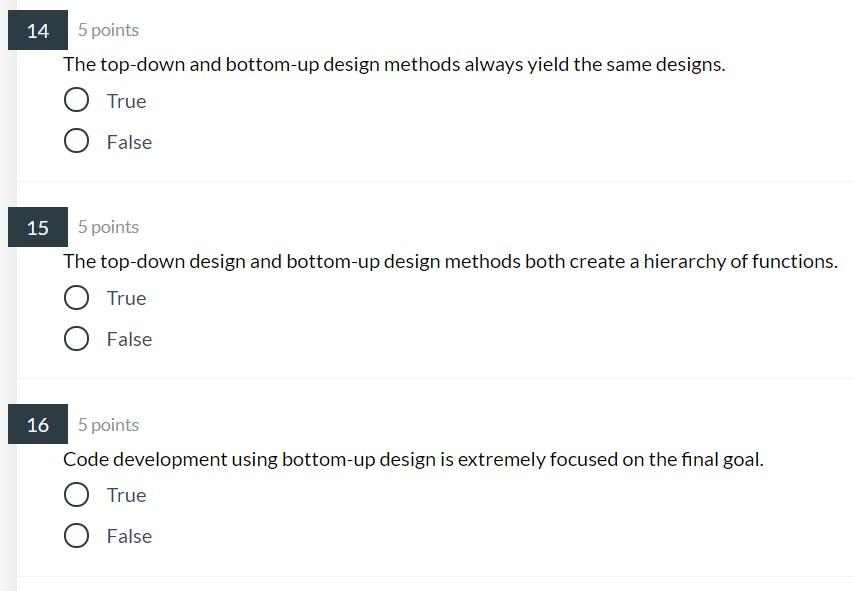 Solved 14 5 points The top-down and bottom-up design methods | Chegg.com