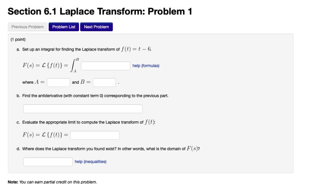 Solved Section 6.1 Laplace Transform: Problem 1 Previous | Chegg.com