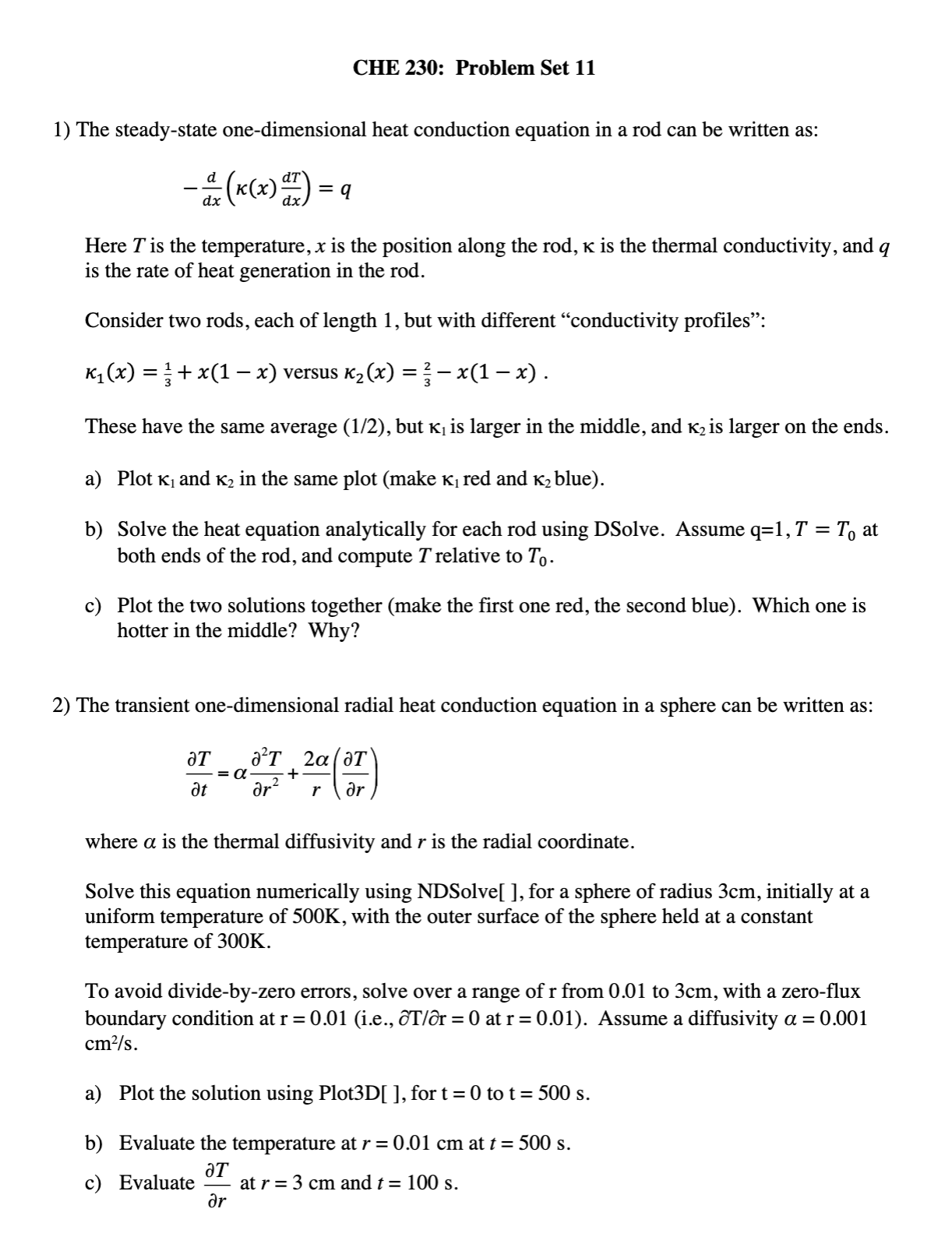 Solved CHE 230: Problem Set 11The steady-state | Chegg.com