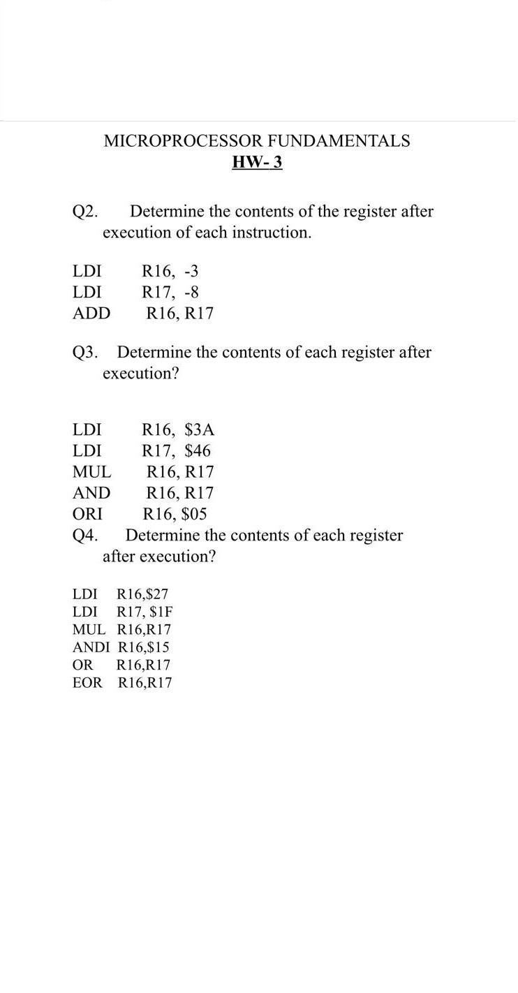 Solved MICROPROCESSOR FUNDAMENTALS HW-3 Q2. Determine the | Chegg.com