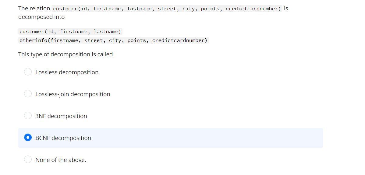 Solved The relation customer (id, firstname, lastname, | Chegg.com
