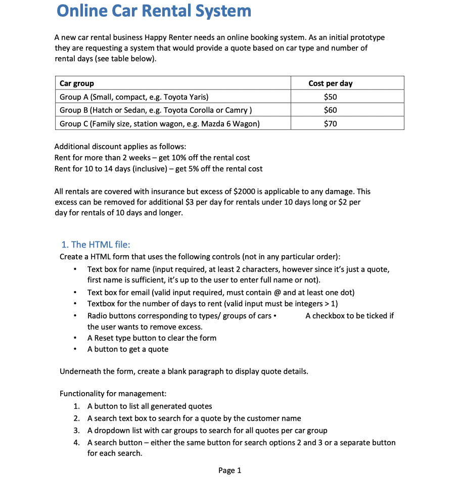 Solved Code the following in JS, CSS and HTML. Provide the | Chegg.com