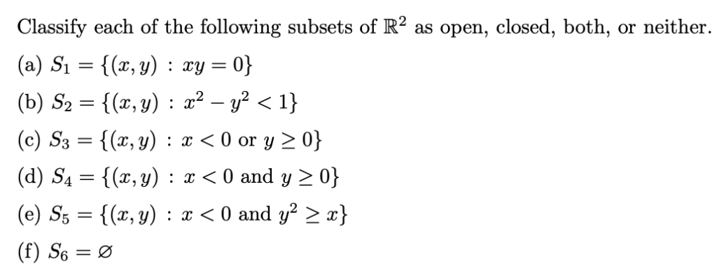 Solved Classify each of the following subsets of R2 as open, | Chegg.com