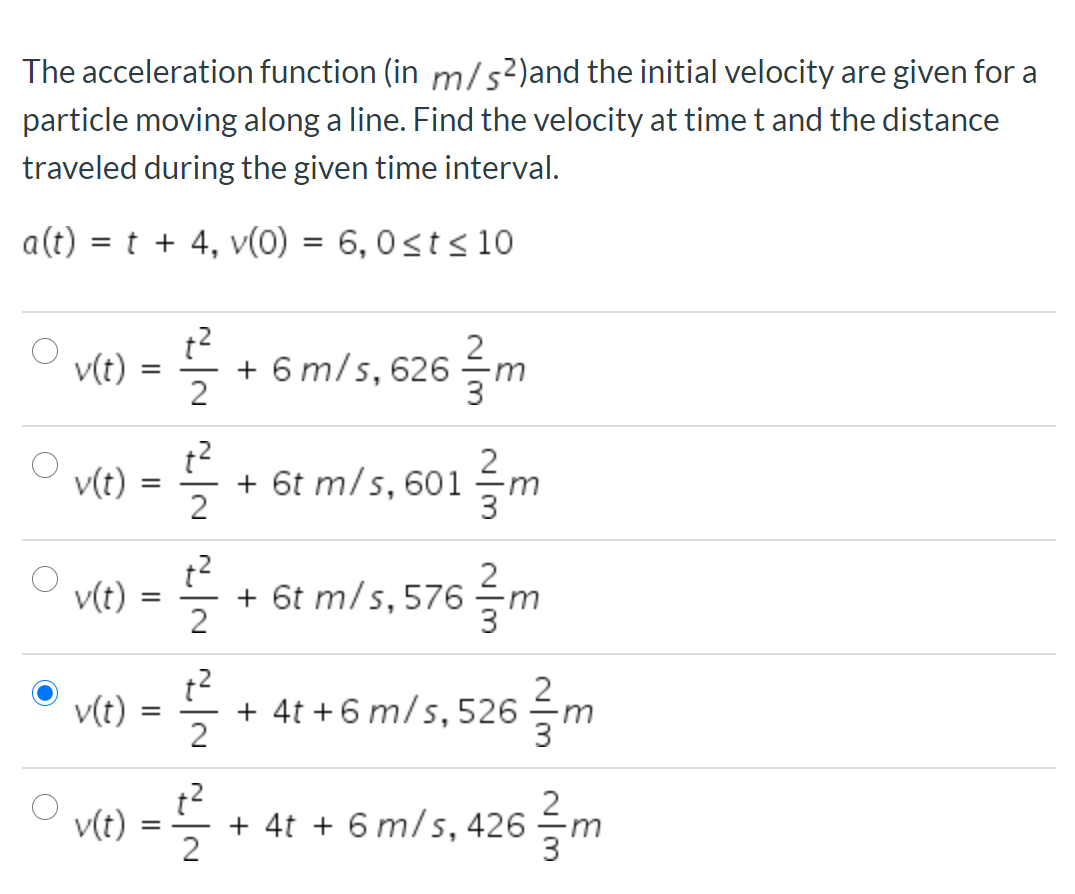 Solved The acceleration function (in m/s2)and the initial | Chegg.com