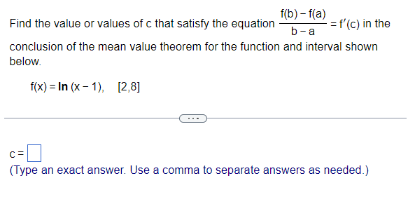 Solved Find the value or values of c that satisfy the | Chegg.com