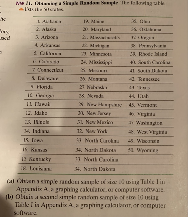 Solved Obtaining a simple random sample | Chegg.com Solved Obtaining a simple random sample | Chegg.com