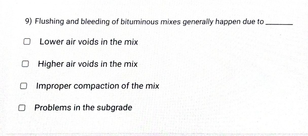 Solved 9) Flushing and bleeding of bituminous mixes | Chegg.com