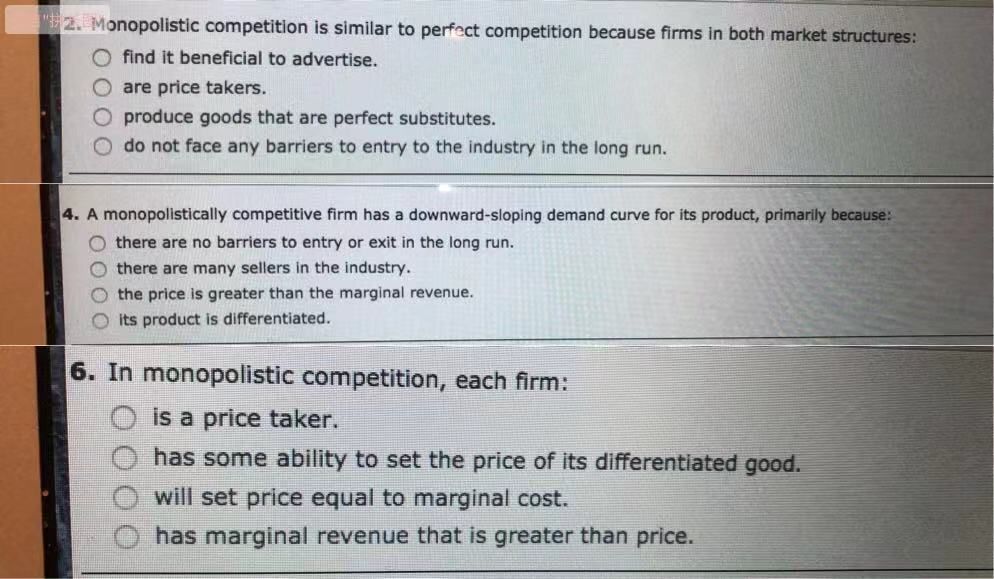 Solved 2. Monopolistic competition is similar to perfect | Chegg.com