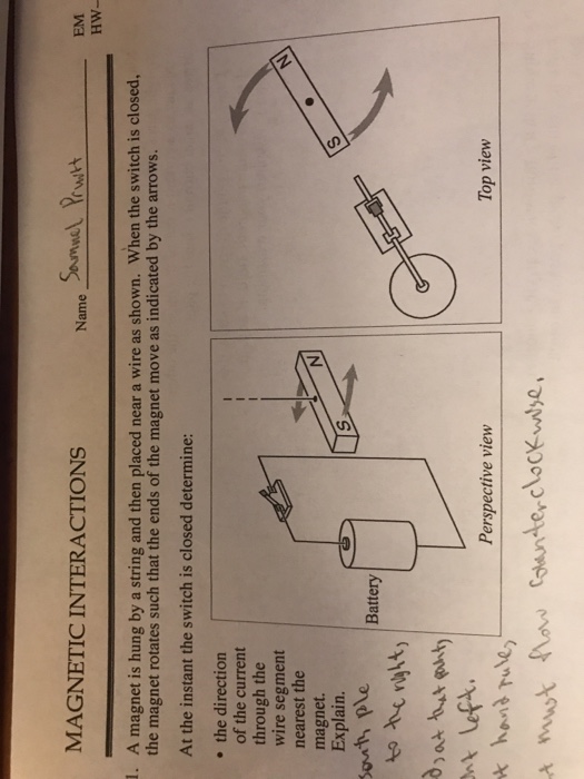 Solved MAGNETIC INTERACTIONS EM Name I. A magnet is hung by | Chegg.com