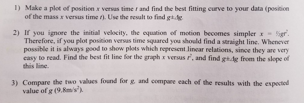 Solved 1) Make a plot of position x versus time t and find | Chegg.com