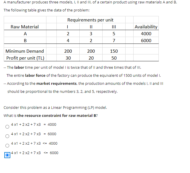 Solved A manufacturer produces three models, I, II and III, | Chegg.com