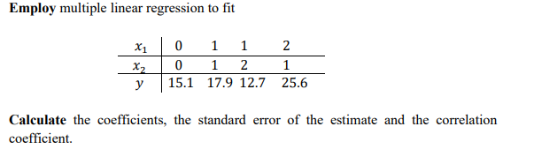 Employ multiple linear regression to fit X1 X2 у 0 1 | Chegg.com