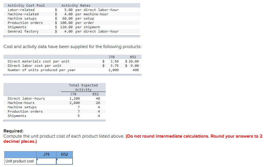 Solved Compute the unit product cost of each product | Chegg.com