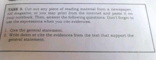 Solved TASK 3. Cut out any piece of reading material from a | Chegg.com